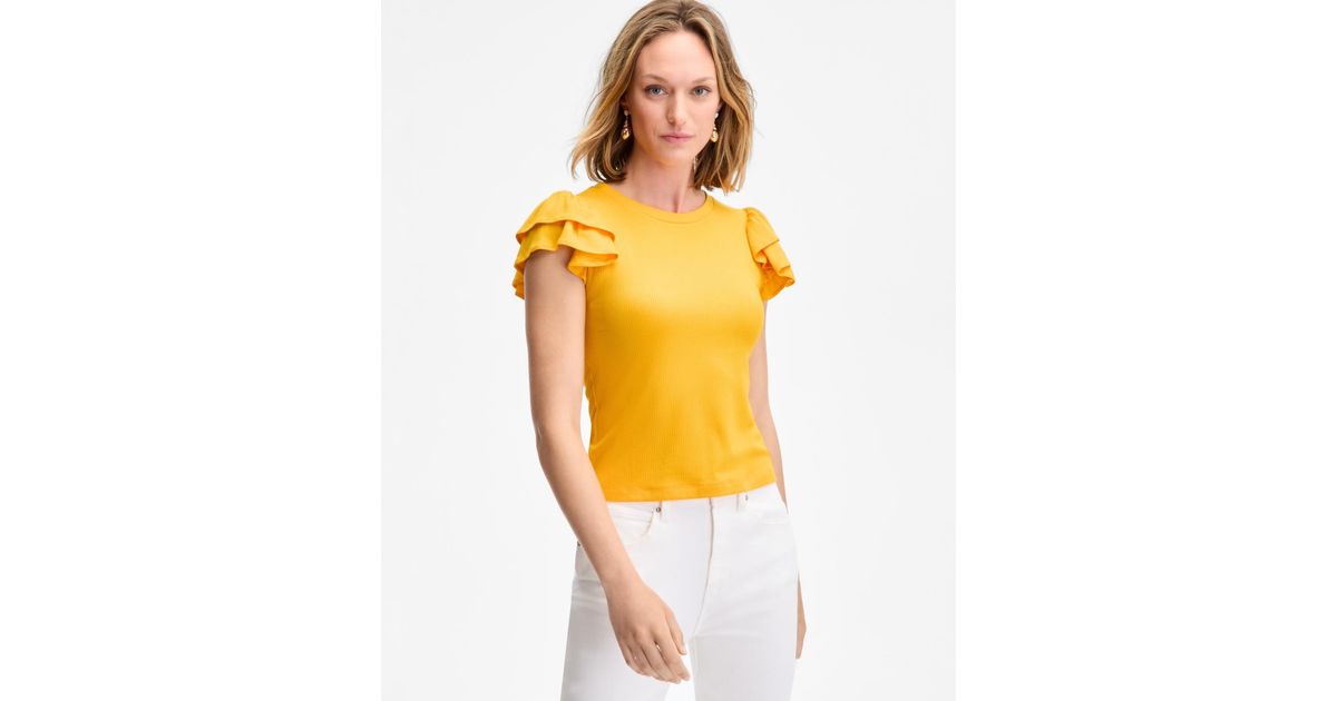 On 34th Flutter-sleeve Ribbed Top in Blue | Lyst