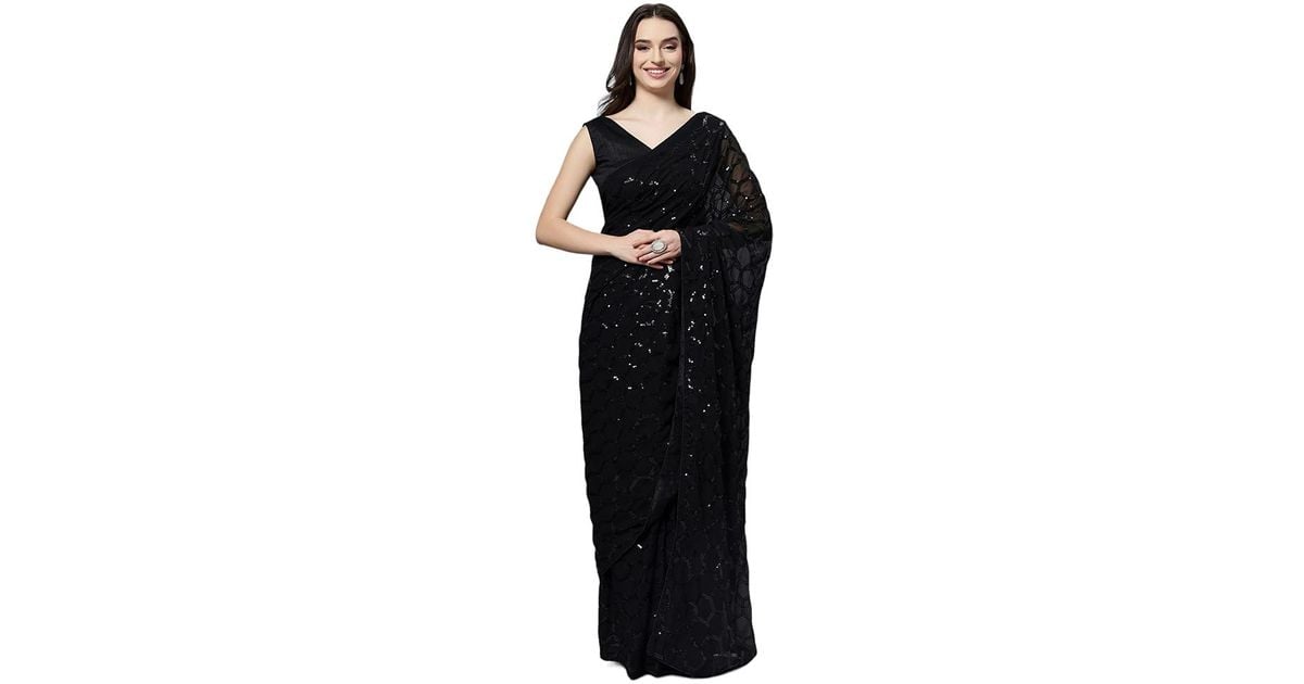 One Minute Saree Petite Anna Faux Georgette Sequins Ready To Wear Sari ...