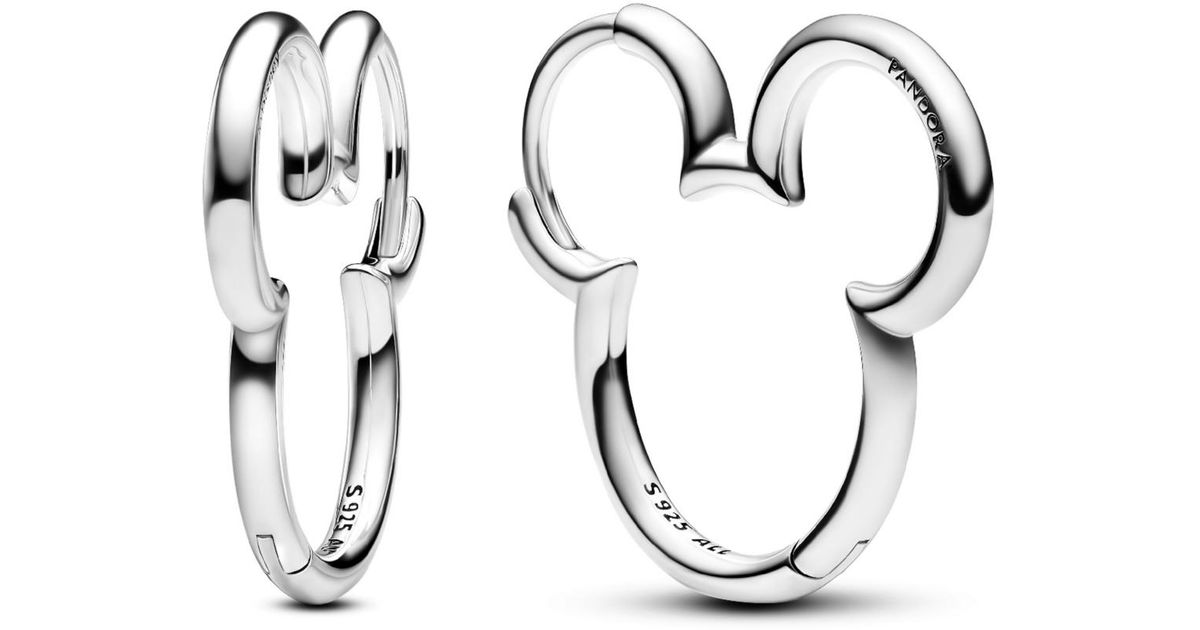 PANDORA Disney Mickey Mouse Silhouette Hoop Earrings in Metallic | Lyst