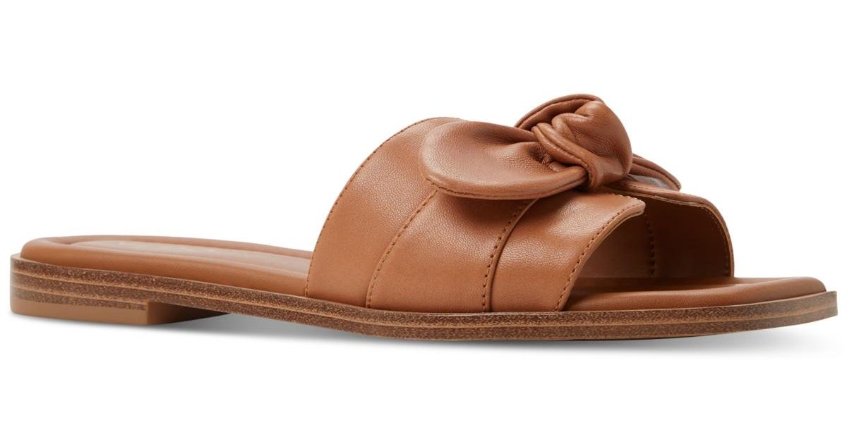 ALDO Lavinia Knot-trim Slide Flat Sandals in Brown | Lyst