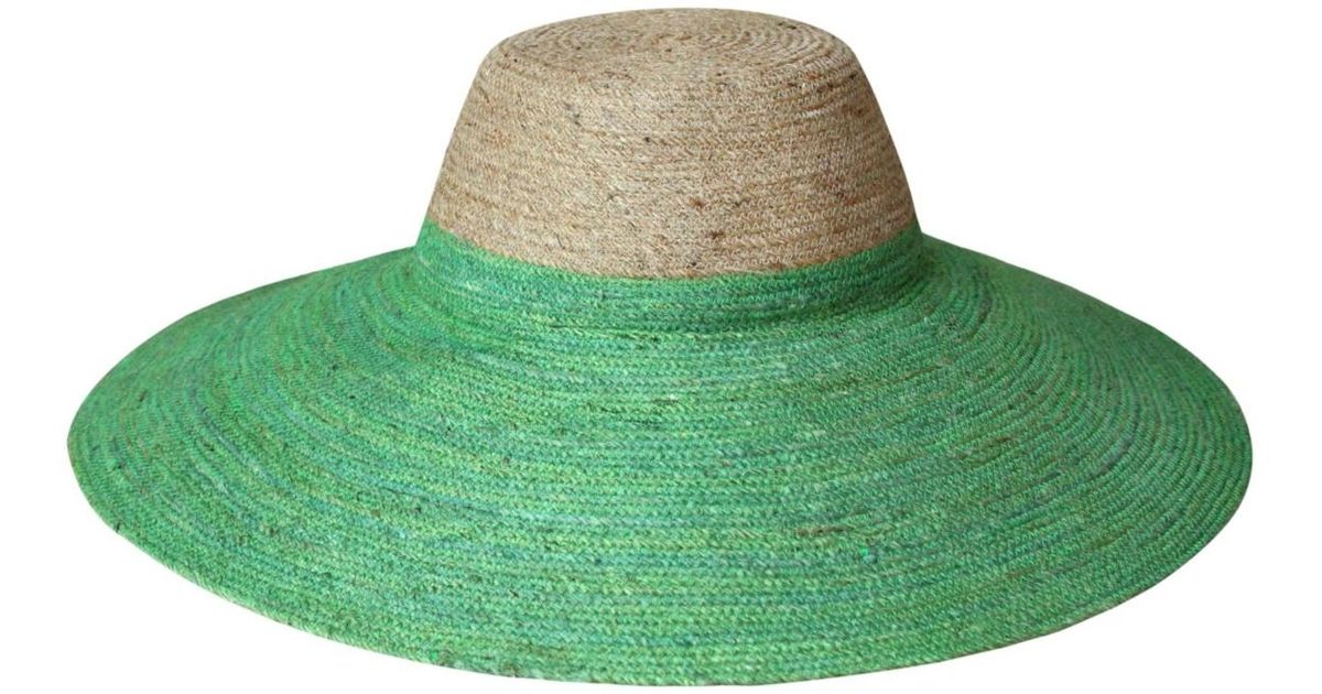 BrunnaCo Riri Duo Jute Handwoven Straw Hat In Natural & Kelly in Green ...