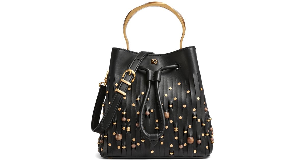 Donna Karan Lawrence Beaded Laser-cut Bucket Bag in Black | Lyst