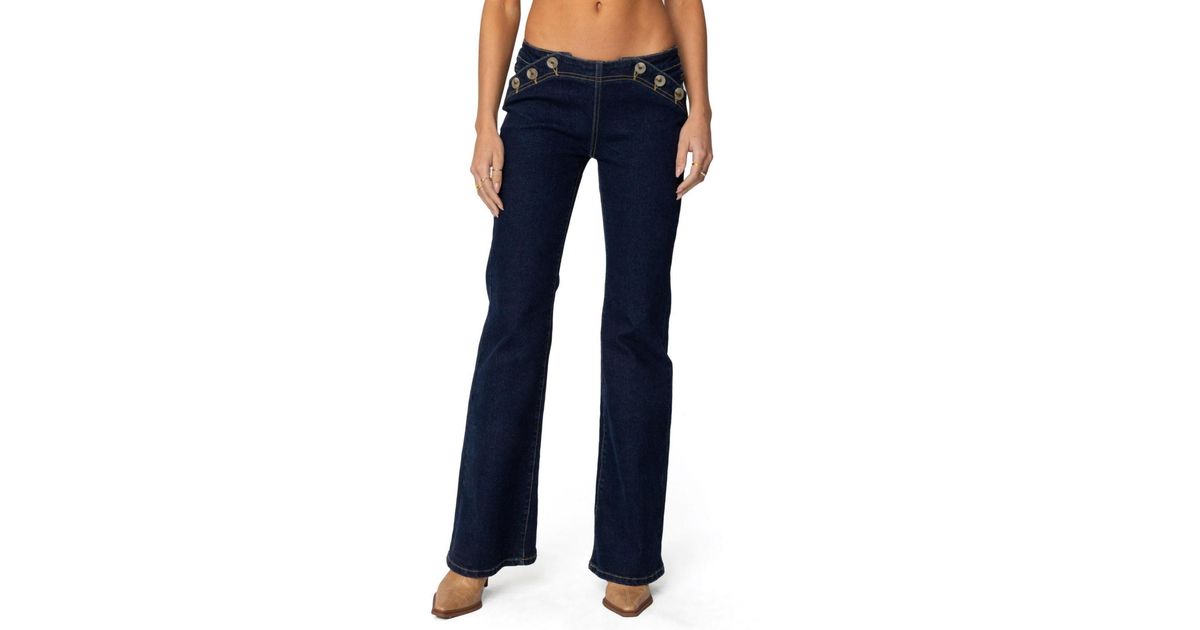 Edikted Alison Low Rise Flared Jeans in Blue | Lyst