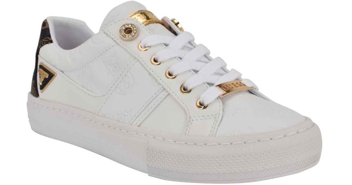 Guess Liteit Lace Up Sneakers in White | Lyst