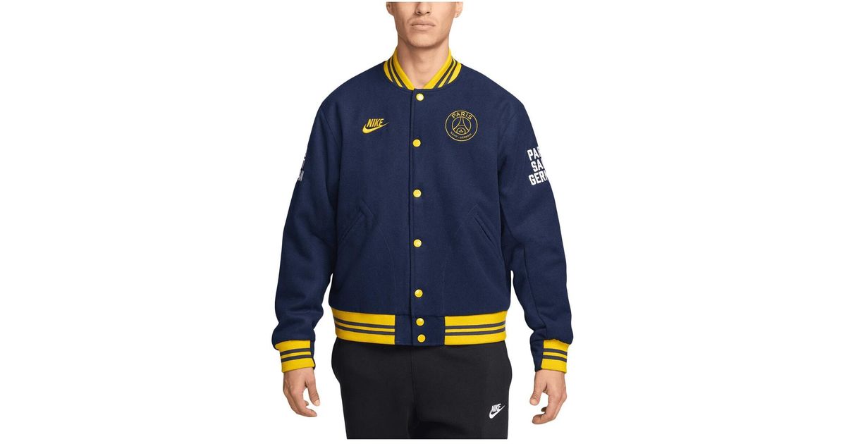 Nike Paris Saint-germain Full-snap Varsity Jacket in Blue for Men | Lyst