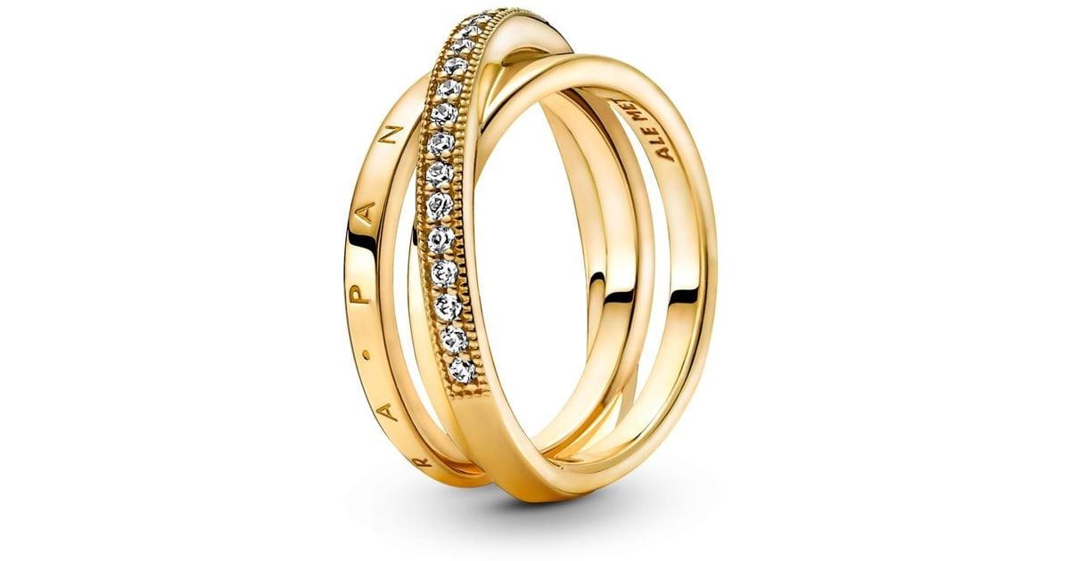 PANDORA Cubic Zirconia Signature Crossover Pave Triple Band Ring in ...