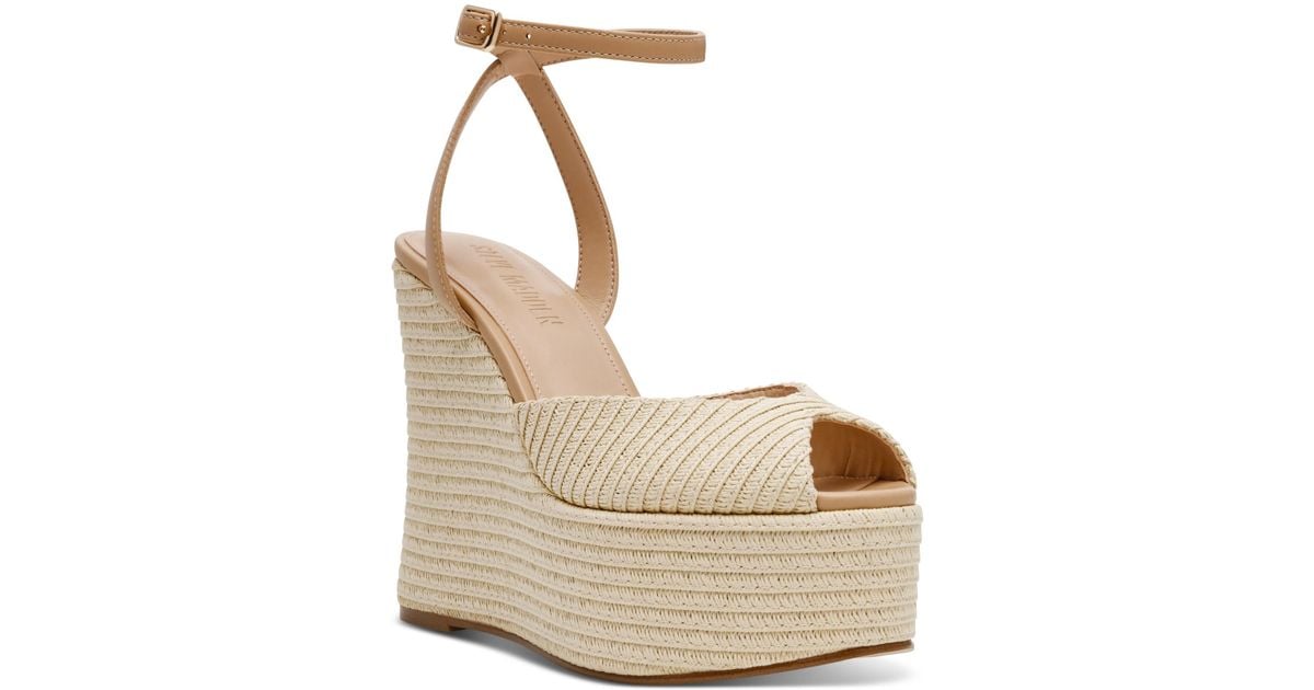 Steve Madden Wanona Raffia Wedge Sandals in Natural | Lyst