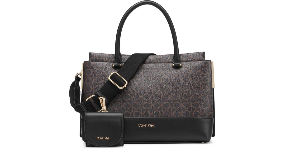 Calvin Klein Bianca Signature Triple Compartment Convertible Satchel in ...