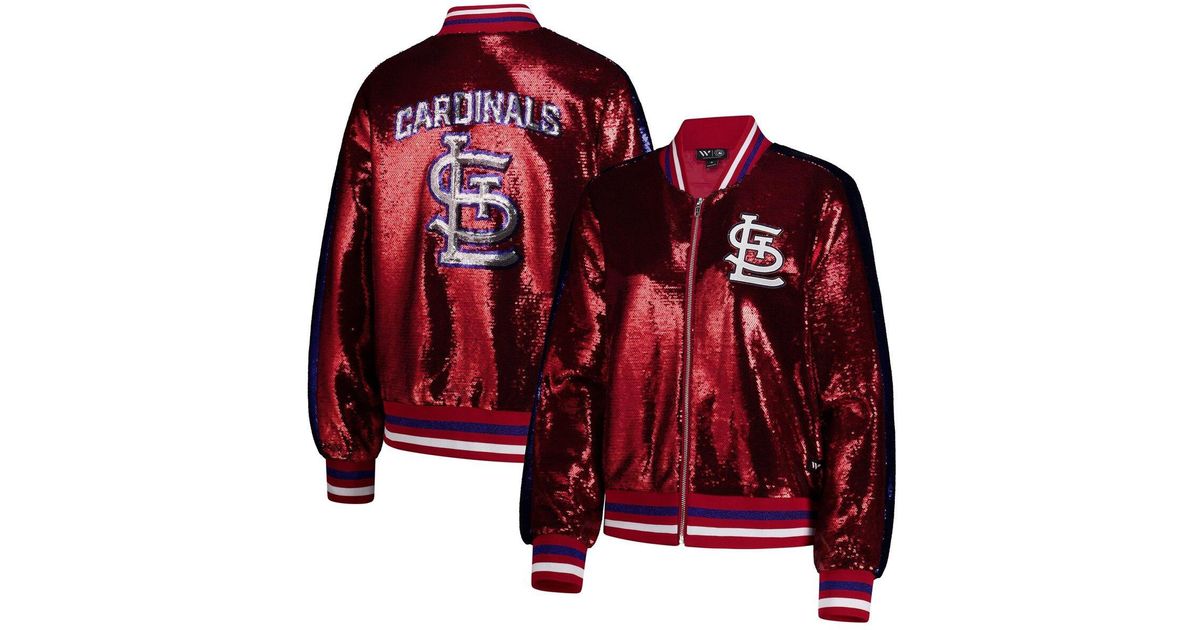 The Wild Collective St. Louis Cardinals Sequin Full-zip Bomber Jacket in Red | Lyst