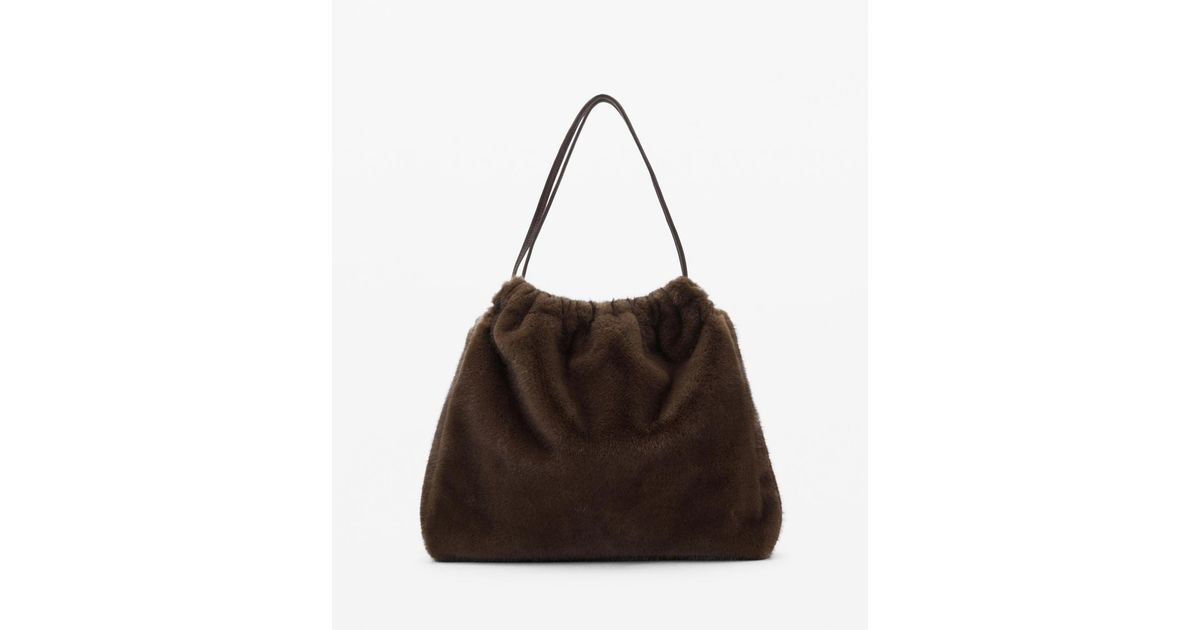 Mango Fur Effect Shoulder Bag in Brown | Lyst