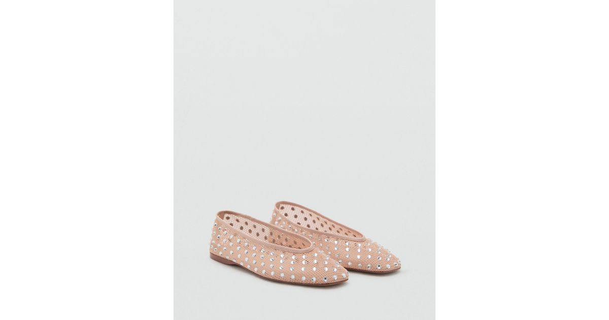 Mango Mesh Strass Ballerina Flats in Pink | Lyst
