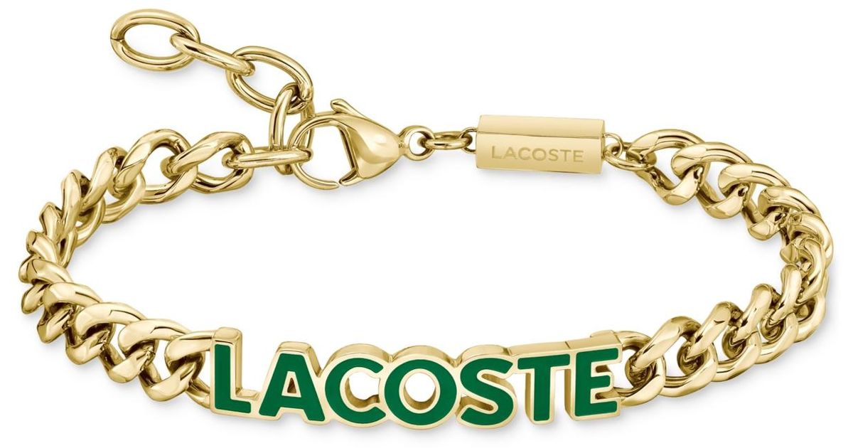 Lacoste Tone Green Logo Script Chain Bracelet in Metallic | Lyst