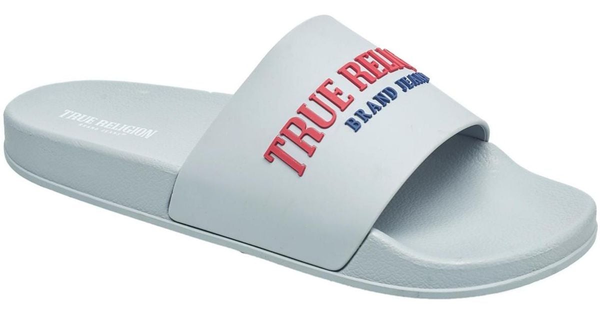 True Religion Weezy Logo Slide in Blue | Lyst
