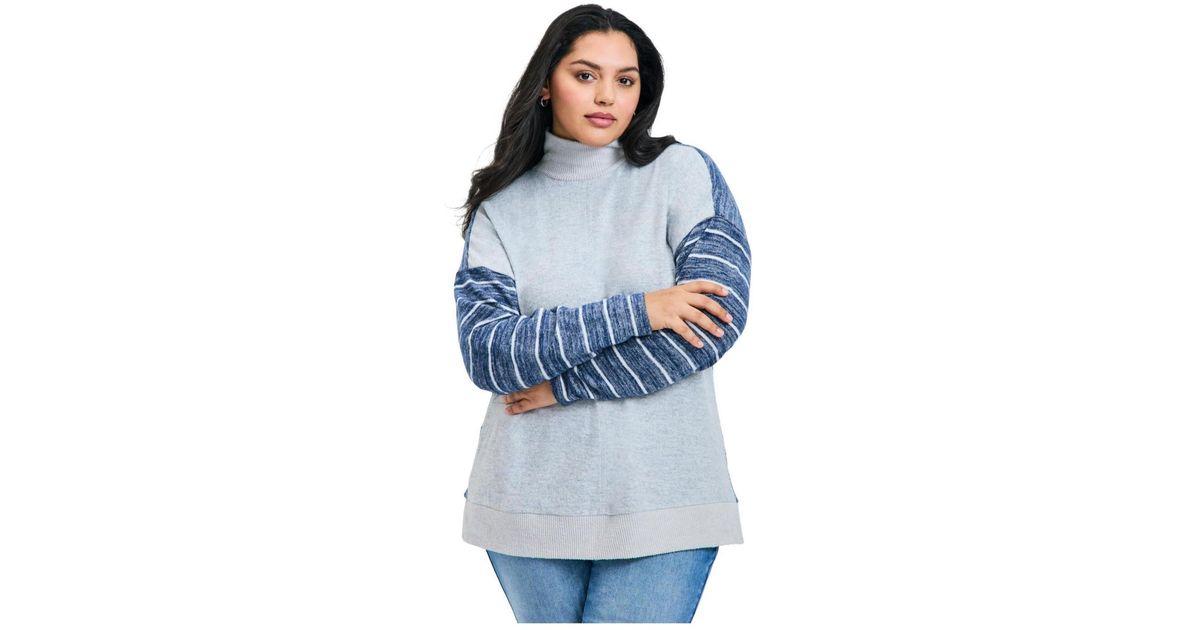 Avenue Plus Size Theresa Splice Hacci Top in Blue | Lyst