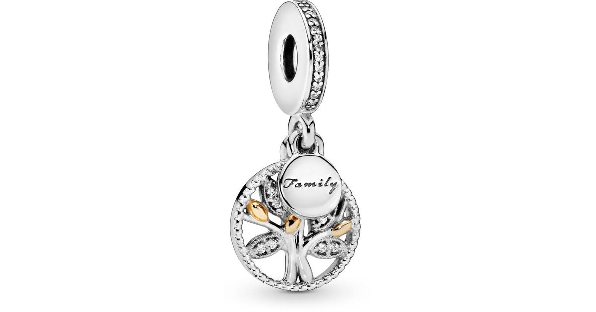 PANDORA Sparkling Family Tree Dangle Charms in White | Lyst