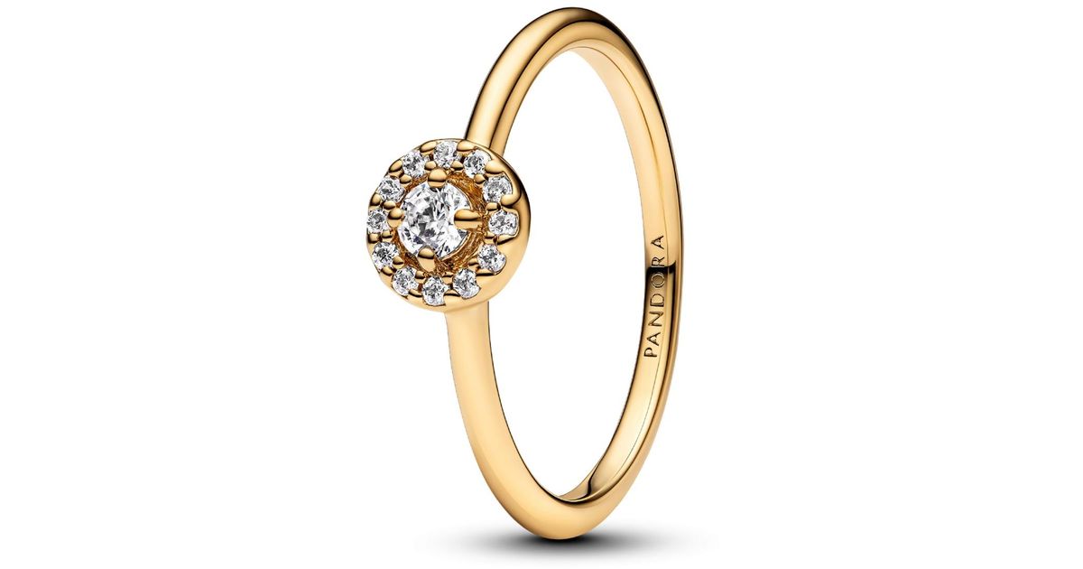 PANDORA Plated Round Pave Halo Ring in Metallic | Lyst