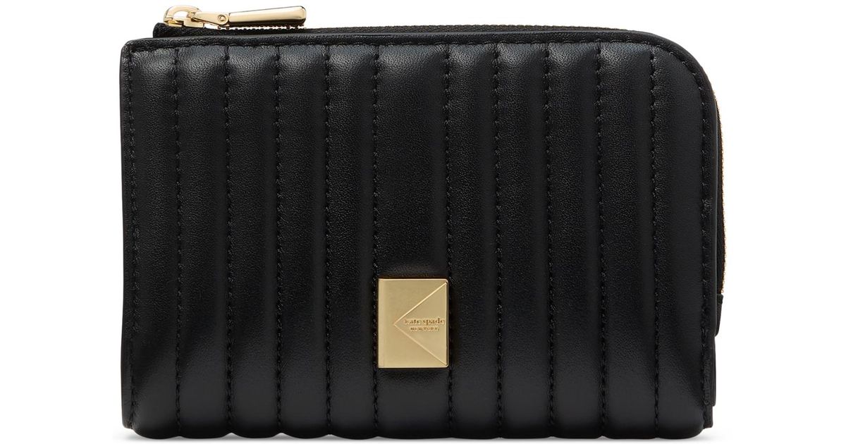 Kate Spade Deco Quilted Leather Compact Wallet in Black | Lyst