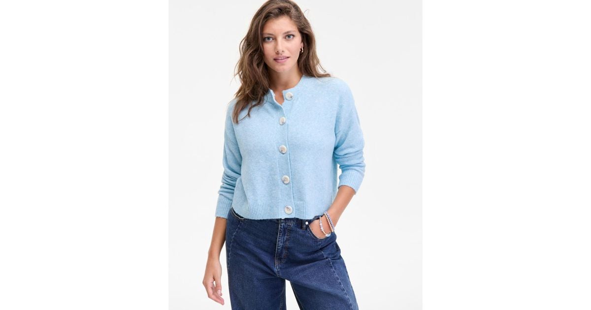On 34th Brushed Crewneck Cropped Cardigan in Blue | Lyst