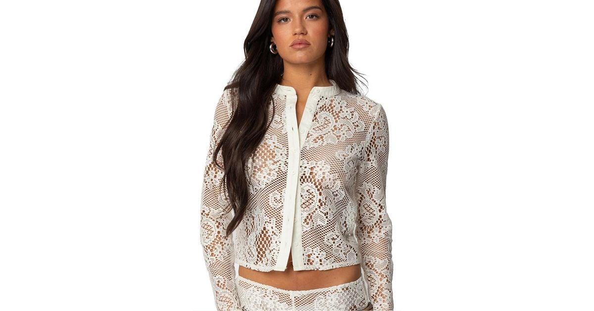 Edikted Peyson Sheer Lace Top in Brown | Lyst