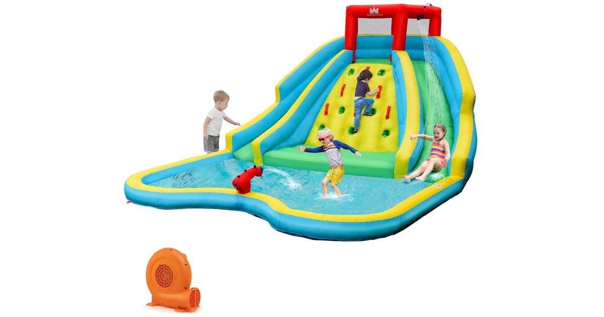 Gymax Inflatable Mighty Water Park Bouncy Splash Pool Climbing Wall in ...