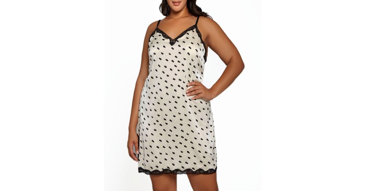 iCollection Plus Size Nadia Polka Dot And Lace Trim Chemise Lingerie in ...