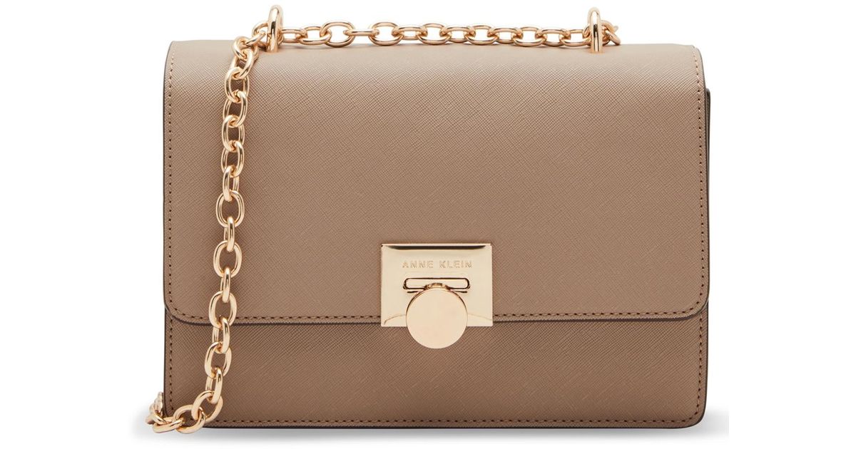 Anne Klein Convertible Flap Lock Chain Shoulder Bag in Brown | Lyst