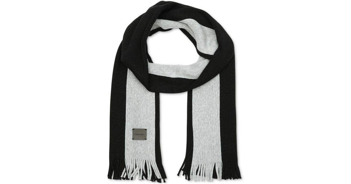 Calvin Klein Thick Wool Blend Side Stripe Logo Scarf in Black for Men ...