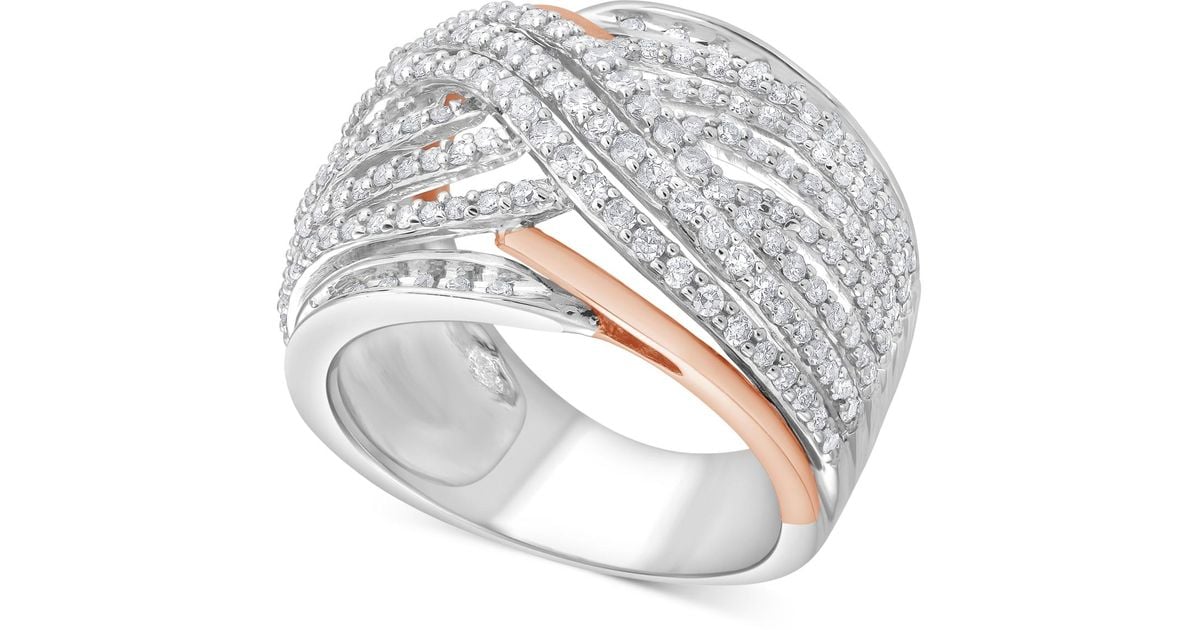 Macy's Diamond Multirow Openwork Crossover Ring (1 Ct. T.w. in White | Lyst