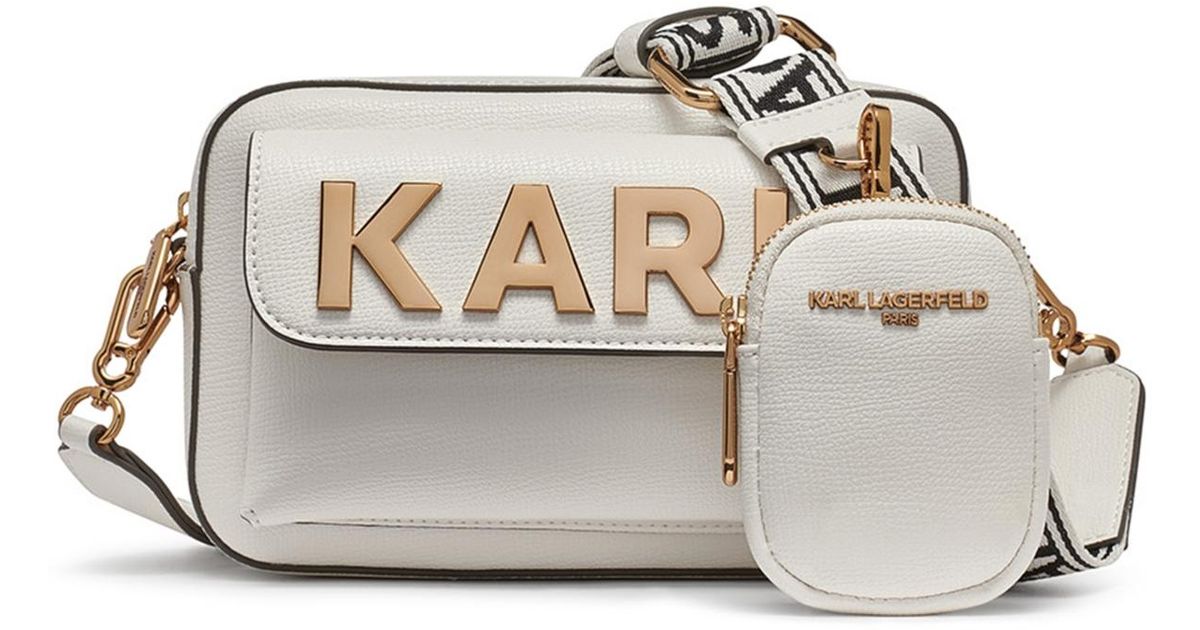 KARL LAGERFELD Maybelle Mini Top Zip Crossbody Bag in White | Lyst