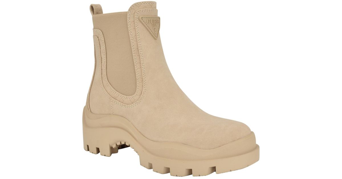 Guess Yesses Triple Triangle Lug Sole Gore Chelsea Boots in Natural | Lyst