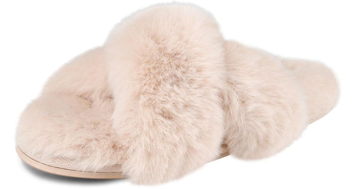 Jessica Simpson Extra Soft High Plush Cross Band Slide Slippers in ...