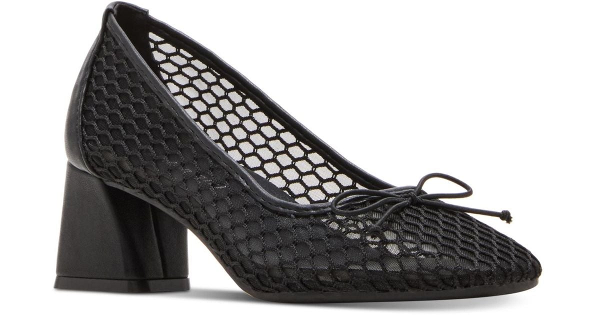 Madden Girl Emily-m Mesh Block-heel Ballet Pumps in Black | Lyst