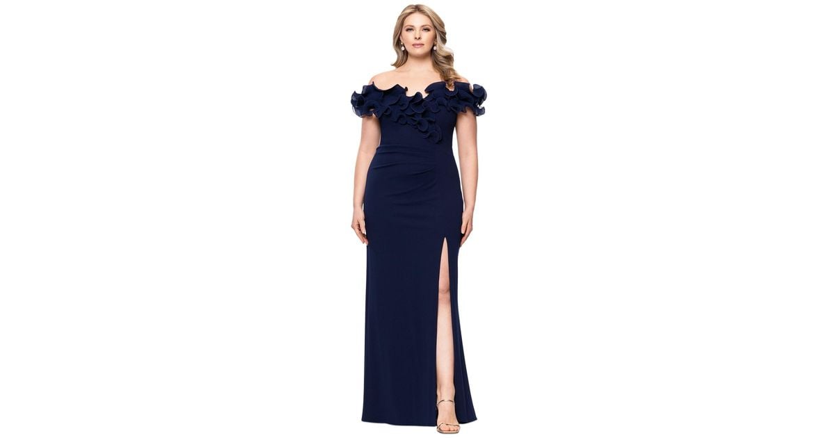 Xscape Plus Size Ruffled Side-slit Evening Gown in Blue | Lyst