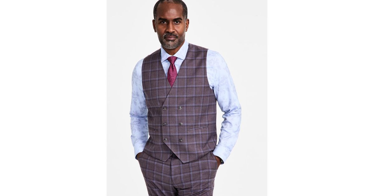 Tayion Collection Regular-fit Plaid Suit Vest in Purple for Men | Lyst