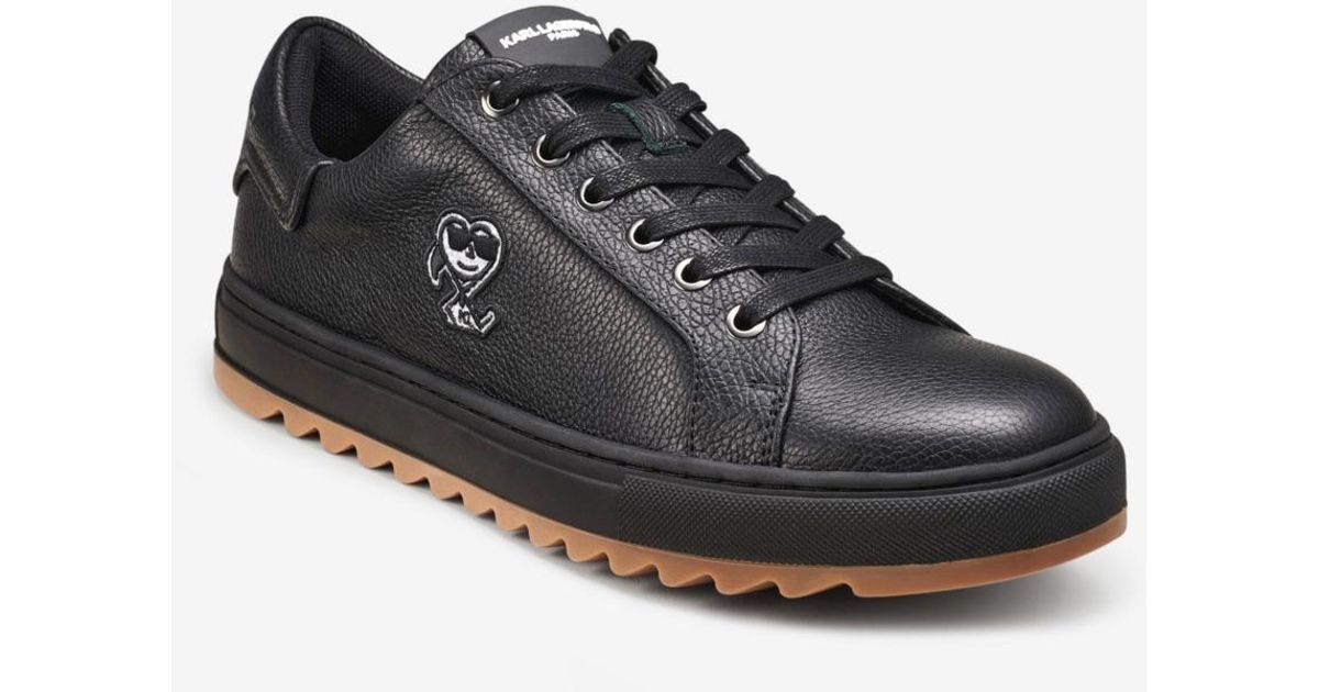 Karl Lagerfeld Side Heart Logo Patch Tumbled Leather Sneaker in Black ...