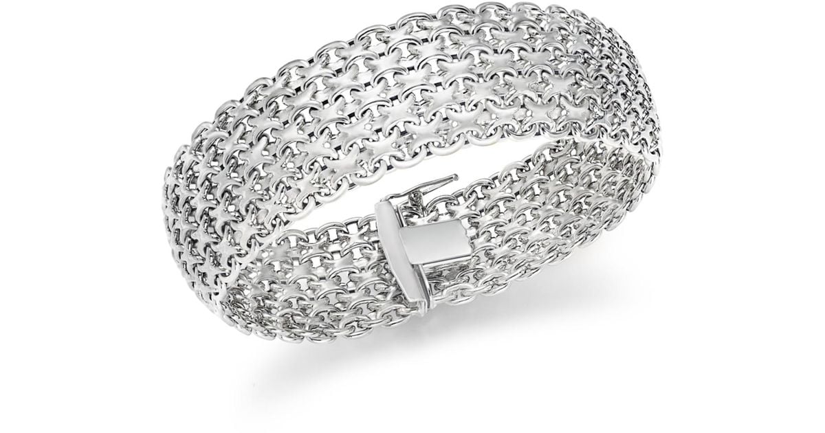 Italian Gold Wide Mesh Link & Chain Bracelet in White | Lyst