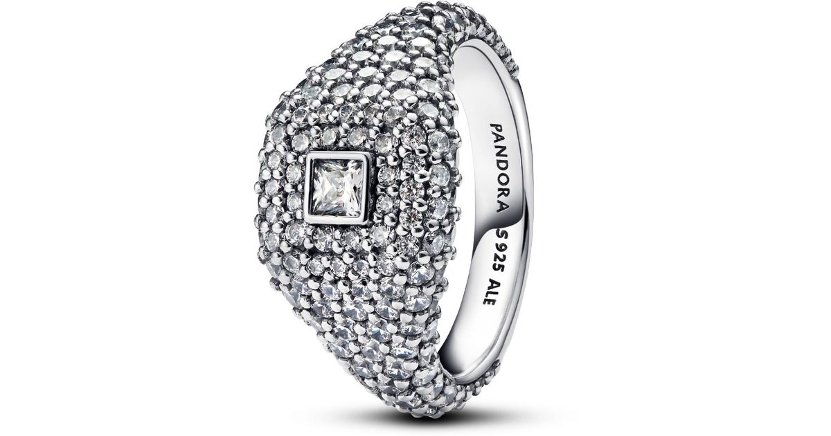 PANDORA Pave Square Cocktail Ring in White | Lyst