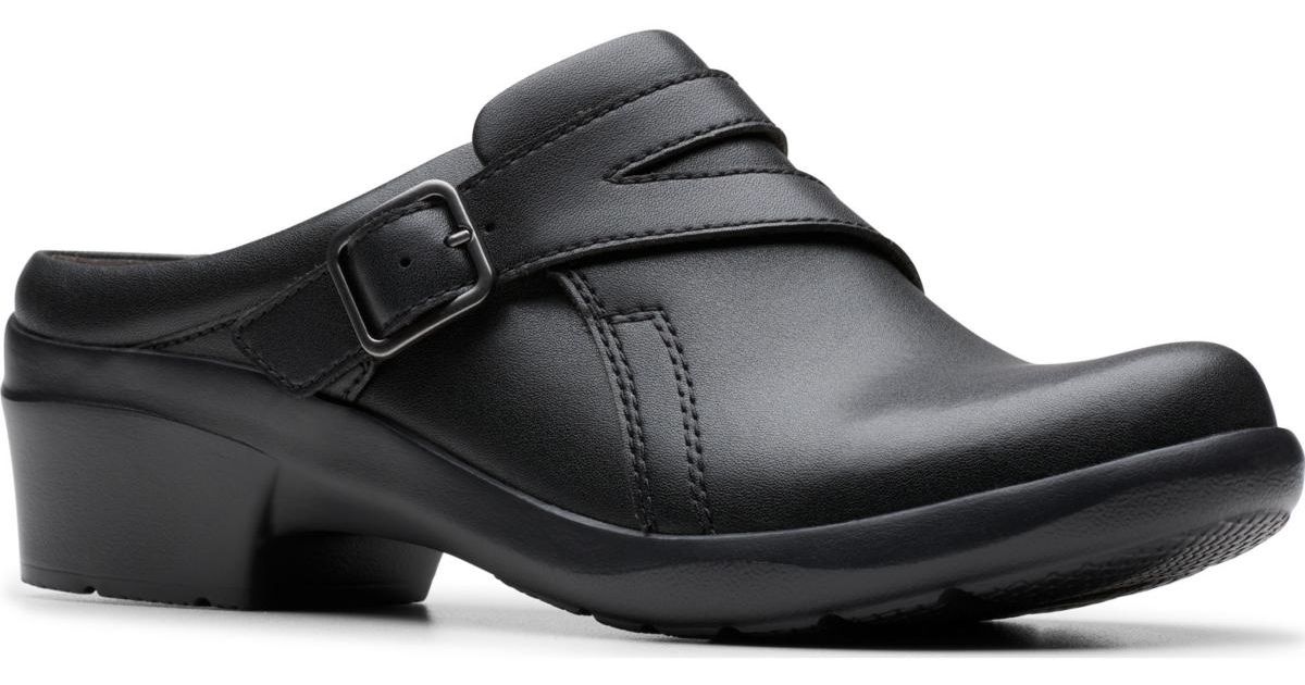 Clarks Angie Braley Round Toe Mules in Black | Lyst
