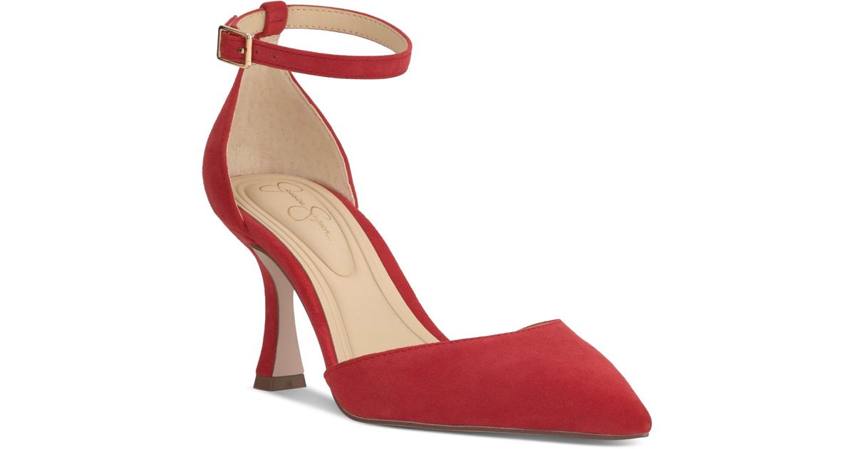 Jessica Simpson Foxena Pointed-toe Ankle-strap Pumps in Red | Lyst