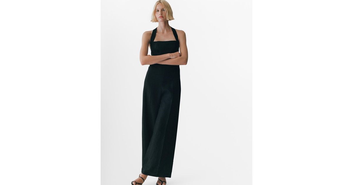 Mango Linen Halter Jumpsuit in White | Lyst