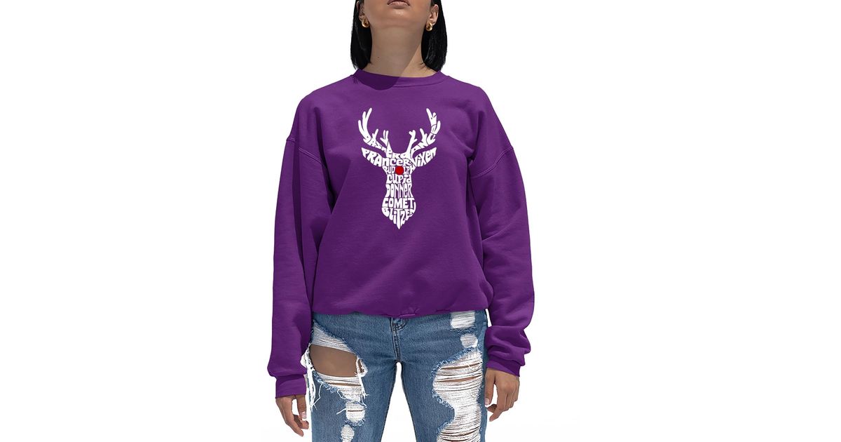 LA Pop Art Santa's Reindeer Word Art Crew Neck Sweatshirt in Purple | Lyst