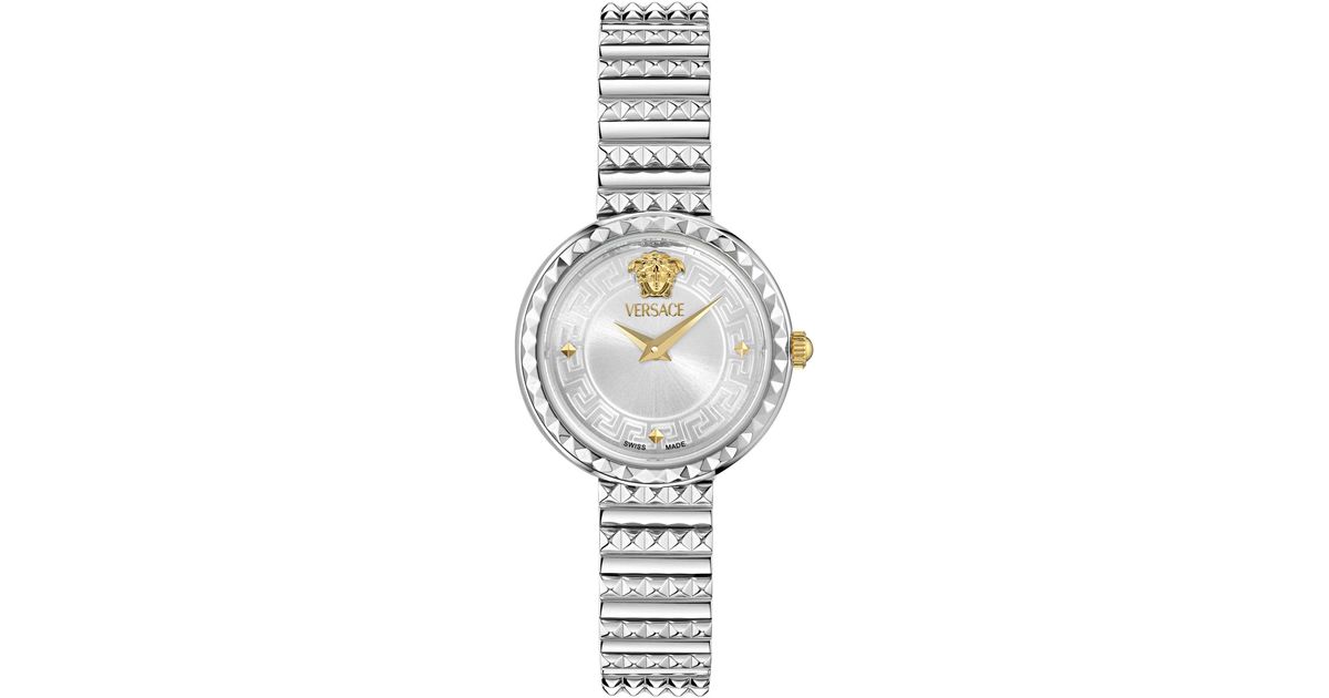 Versace Swiss Greca Goddess Steel Studded Bracelet Watch 28mm in ...