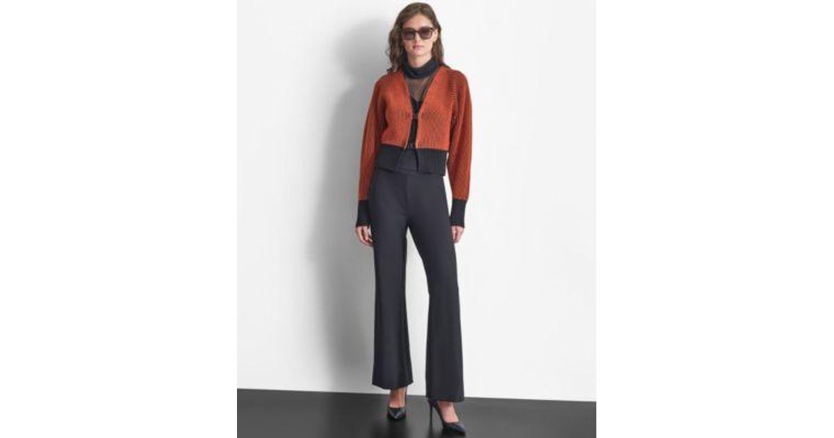 Dkny Turtleneck Long Sleeve Zip Back Mesh Top Soft Ponte Knit High Rise Pull On Pants Contrast
