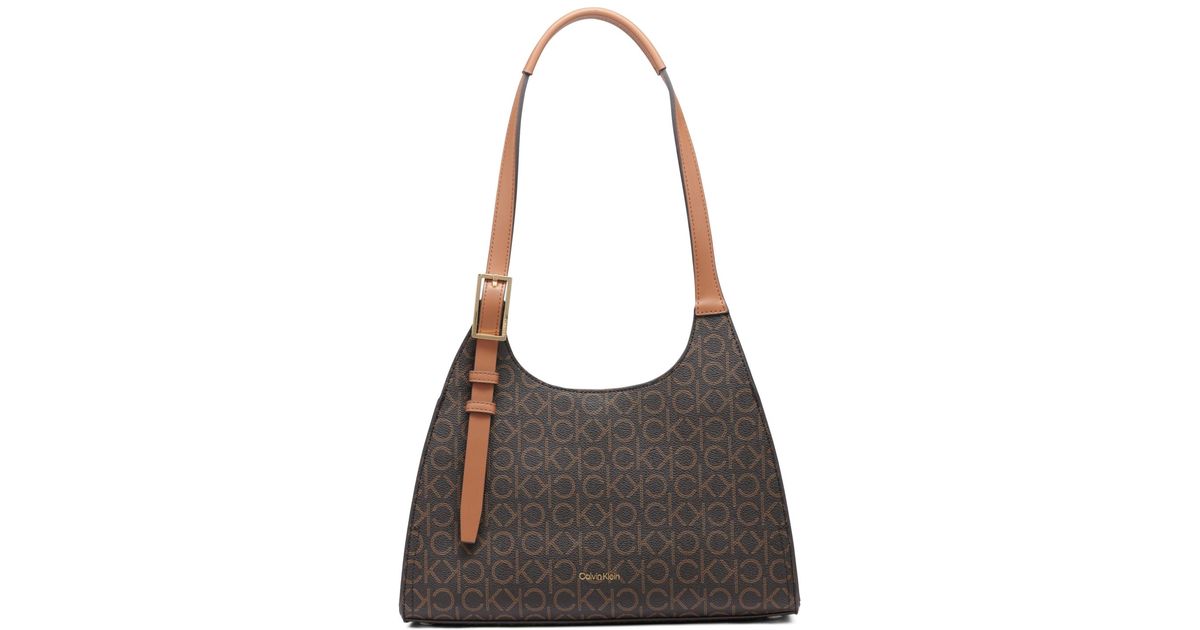 Calvin Klein Quill Signature Medium Shoulder Bag in Brown | Lyst
