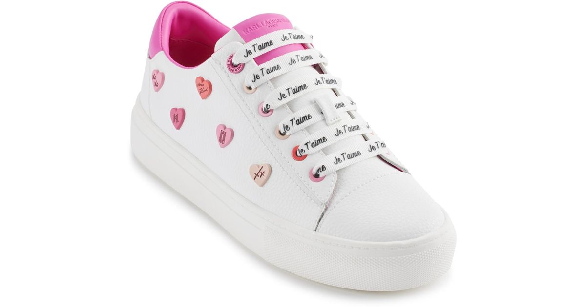 Karl Lagerfeld Cate Heart Pins Lace-up Sneakers in White | Lyst