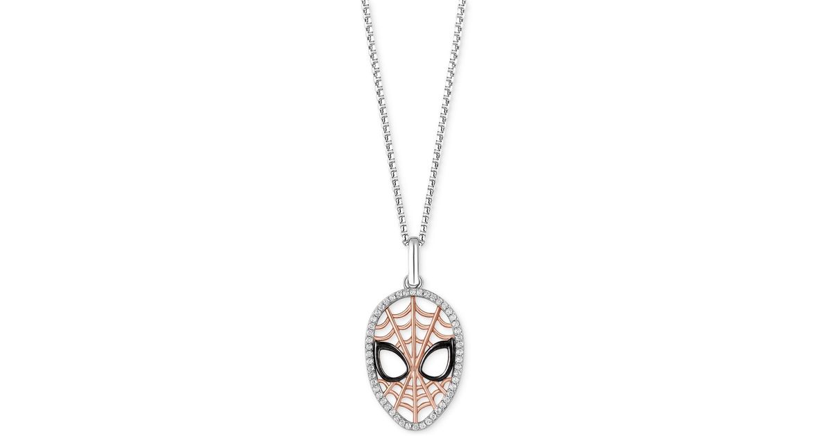 Wonder Fine Jewelry Marvel Diamond Spiderman Mask 18" Pendant Necklace ...