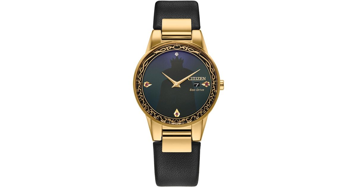 Citizen Eco-drive Disney Evil Queen Black Leather Strap Watch 30mm Gift ...