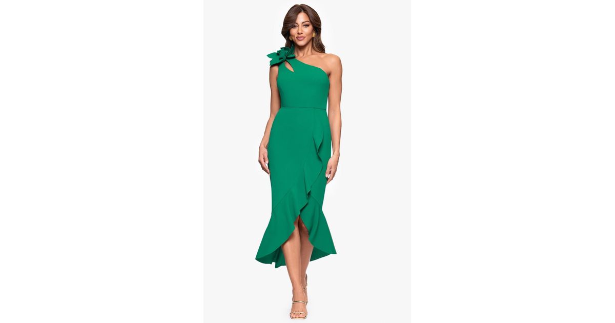 Xscape Asymmetrical Ruffled High-low Dress in Green | Lyst