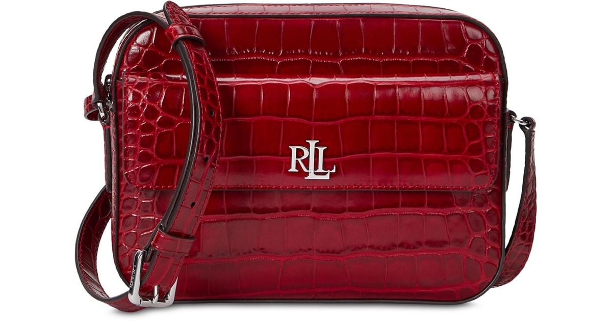 Ralph Lauren Marcy Croc-embossed Leather Small Camera Bag in Red | Lyst