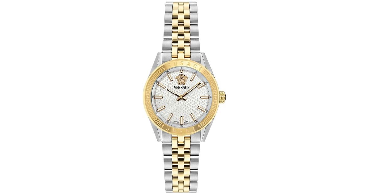 Versace V-code Two-tone Stainless Steel Bracelet Watch in Metallic | Lyst
